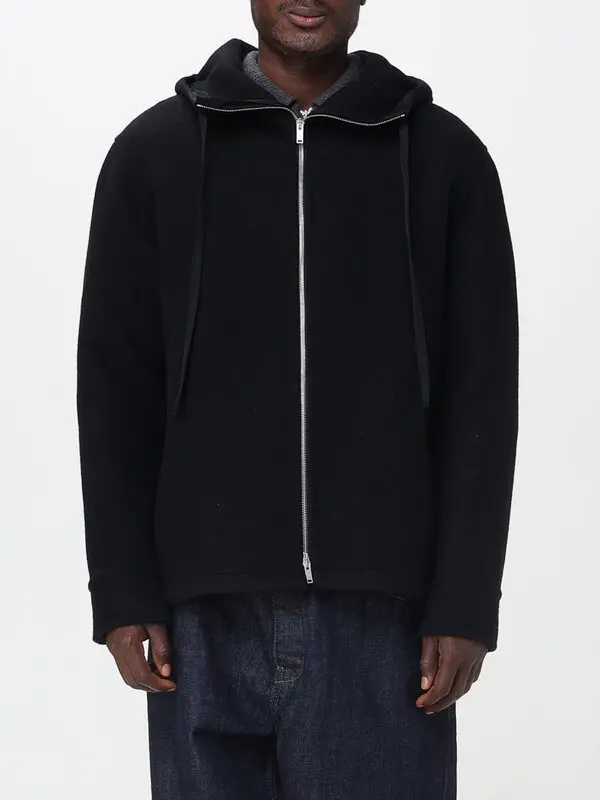 JIL SANDER Virgin Wool Zip-up Hooded Sweatshirt - Black