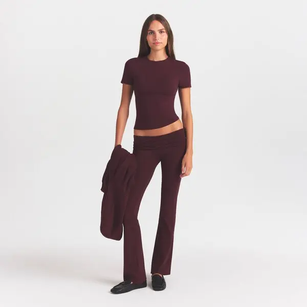 SKIMS Foldover Cotton Jersey Pants - Currant