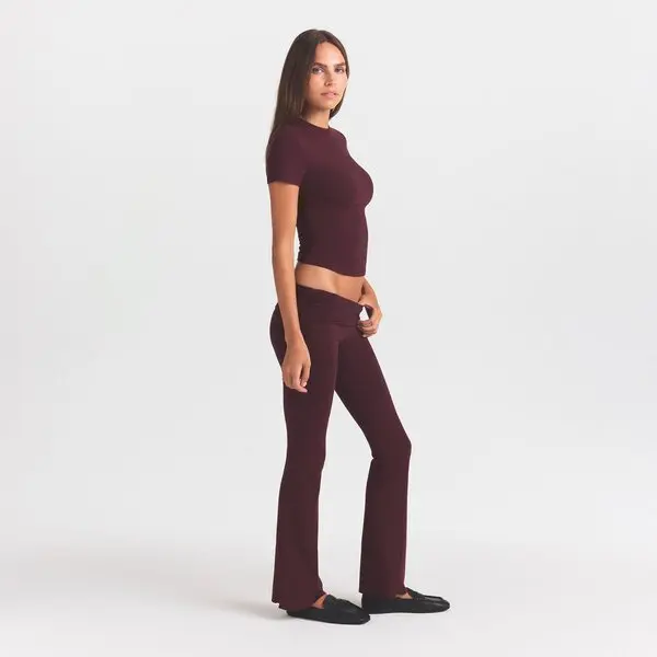 SKIMS Foldover Cotton Jersey Pants - Currant