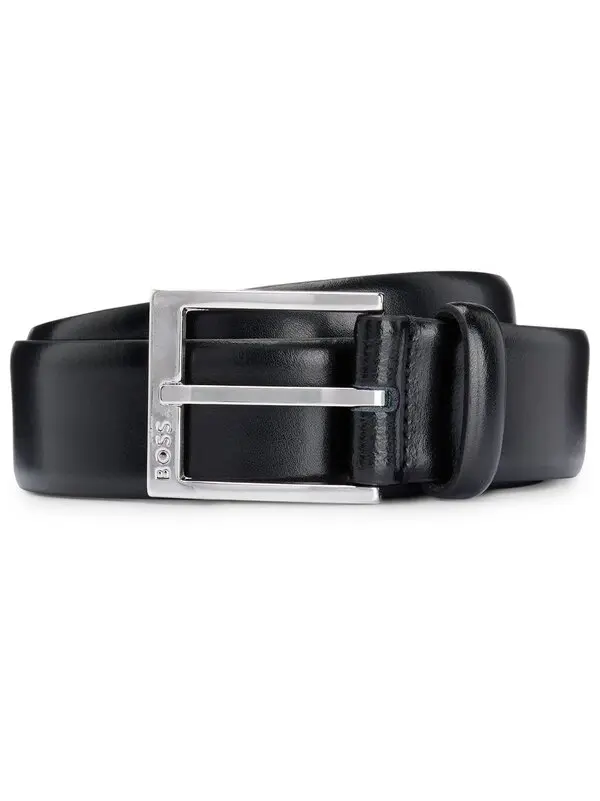 BOSS Logo-engraved Buckle Leather Belt - Black