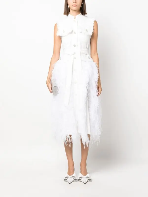 Huishan Zhang Feather-trim Tweed Dress