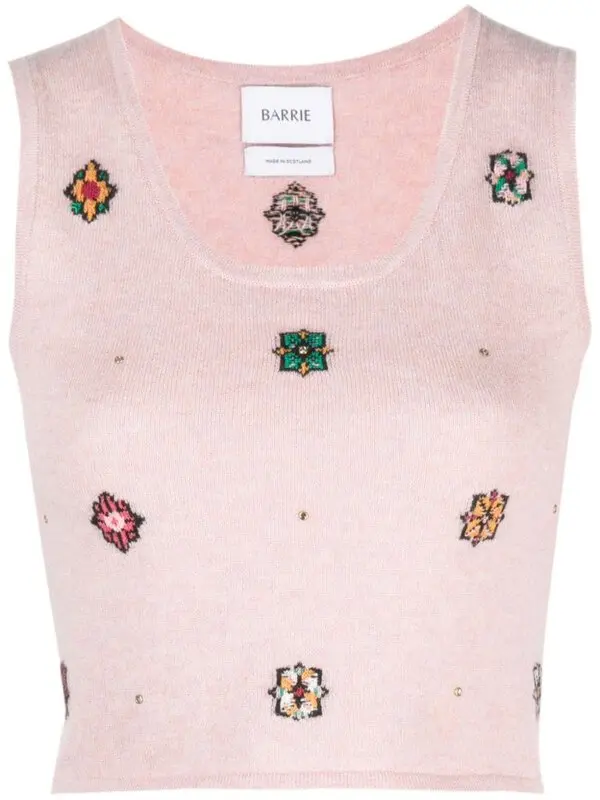 BARRIE Floral-motif Cropped Knitted Top - Pink