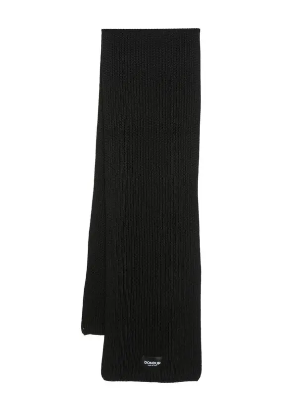 DONDUP Logo-patch Ribbed-knit Scarf - Black