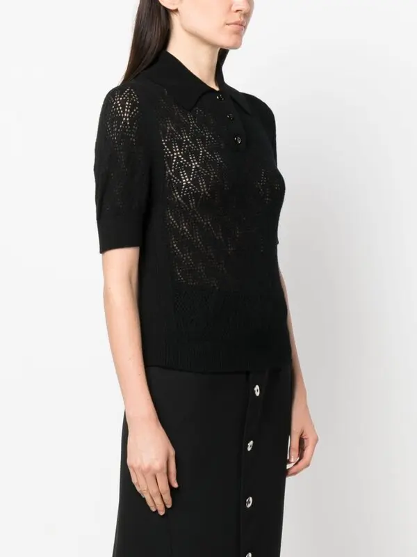BARRIE Pointelle-knit Cashmere Polo Top