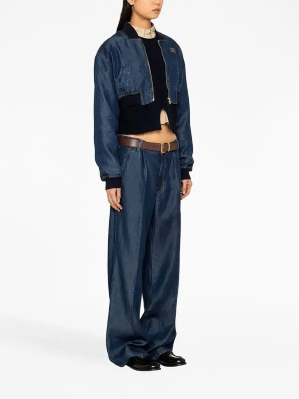 Miu Miu Embroidered-logo Denim Blouson Jacket - Blue