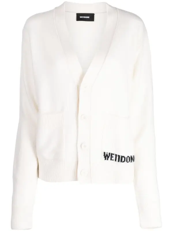 We11Done Logo-intarsia Wool Cardigan - White