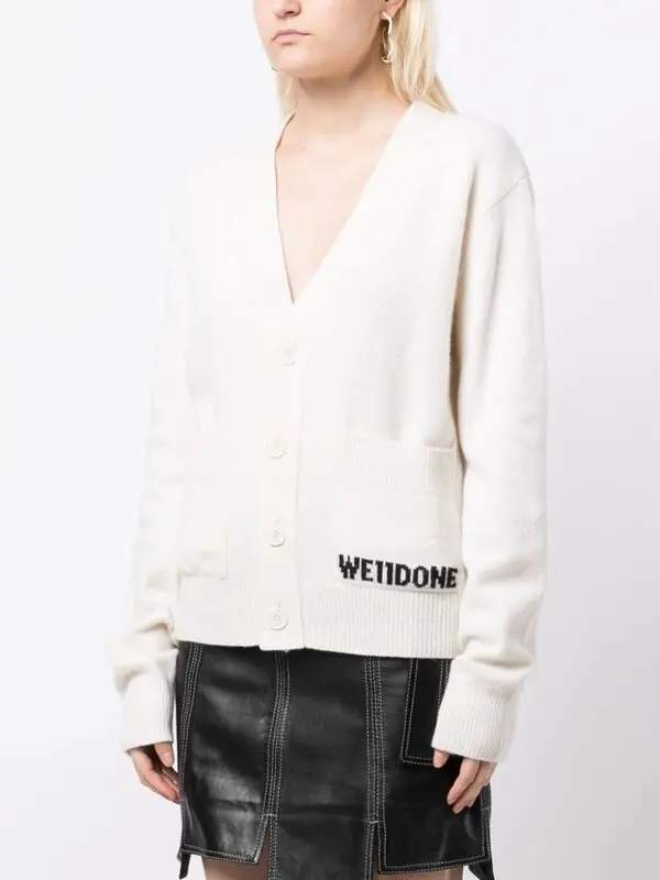 We11Done Logo-intarsia Wool Cardigan