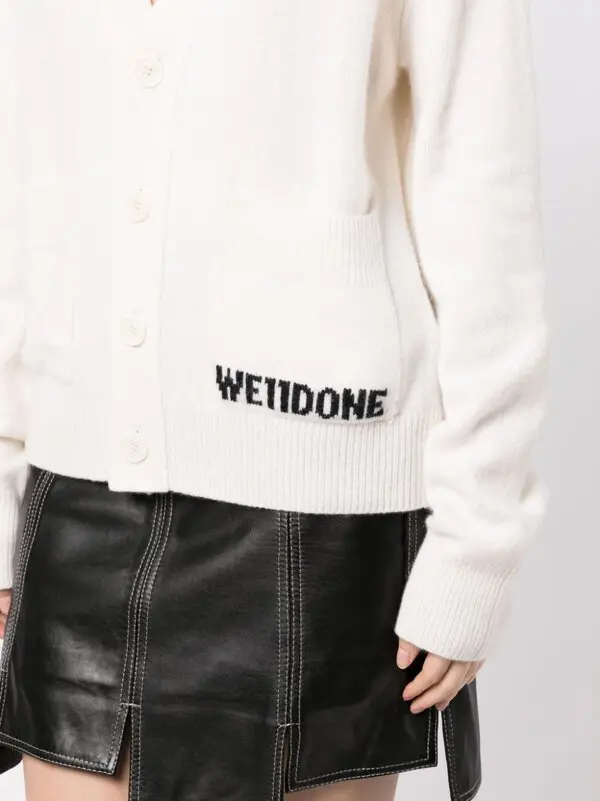 We11Done Logo-intarsia Wool Cardigan