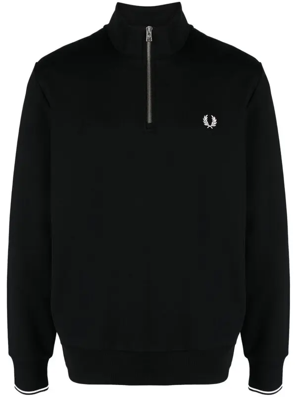 Fred Perry Logo-embroidered Zip-up Jumper - Black