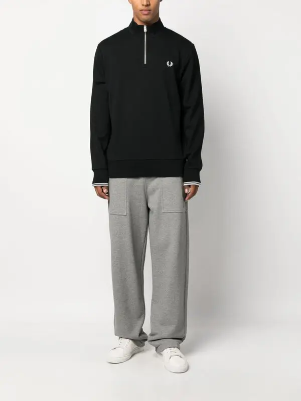 Fred Perry Logo-embroidered Zip-up Jumper - Black
