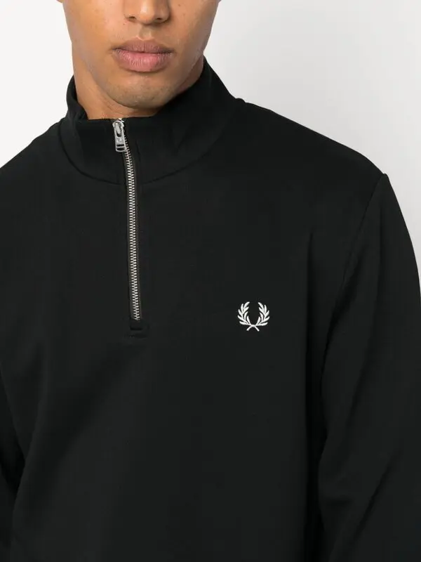 Fred Perry Logo-embroidered Zip-up Jumper - Black