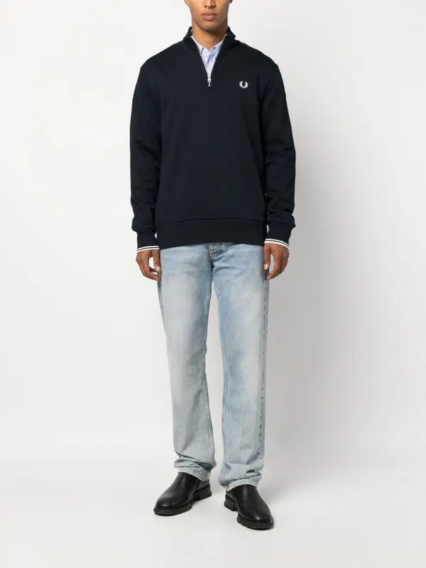 Fred Perry Logo-embroidered Zip-up Sweatshirt - Blue