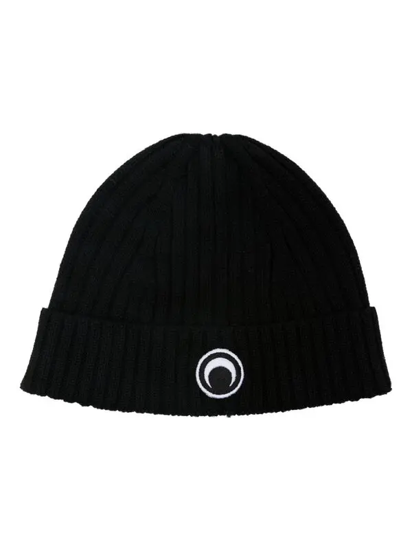 MARINE SERRE Crescent Moon Ribbed Wool Beanie - Black