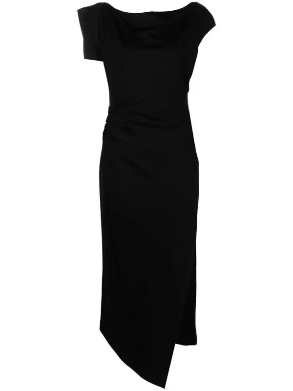 DEL CORE Asymmetric Ruched Midi Dress