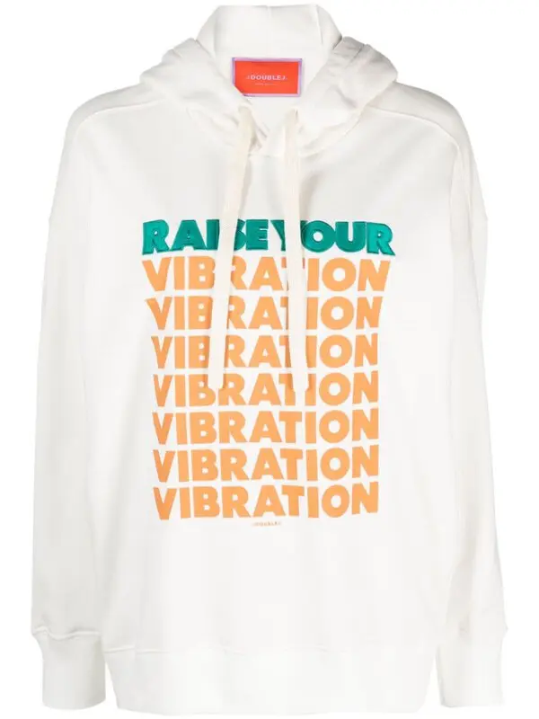 La DoubleJ Slogan-print Cotton Hoodie - White