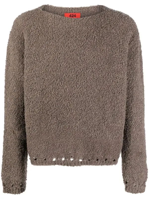 424 Cutout-detail Fleece-texture Jumper - Brown