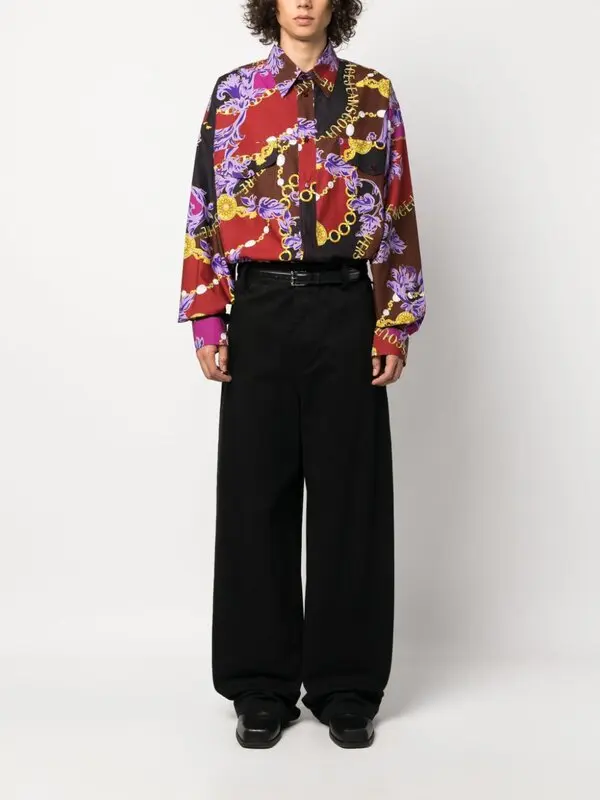 Versace Chain Couture-print Cotton Shirt - Brown