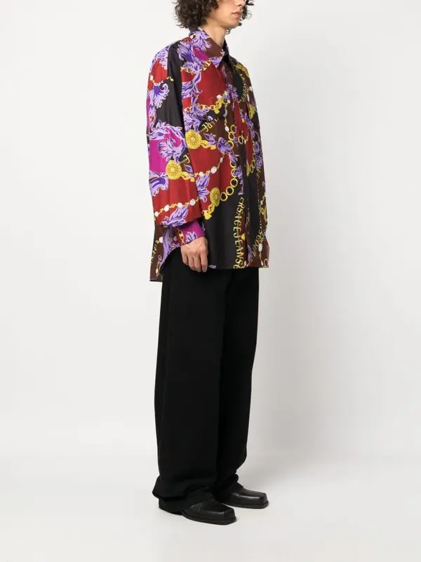 Versace Chain Couture-print Cotton Shirt - Brown