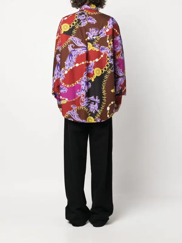 Versace Chain Couture-print Cotton Shirt - Brown