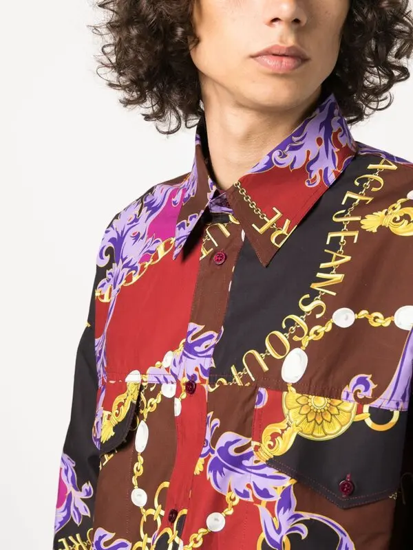Versace Chain Couture-print Cotton Shirt - Brown