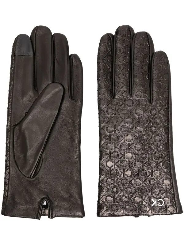 Calvin Klein Re-lock Logo-embossed Leather Gloves - Black