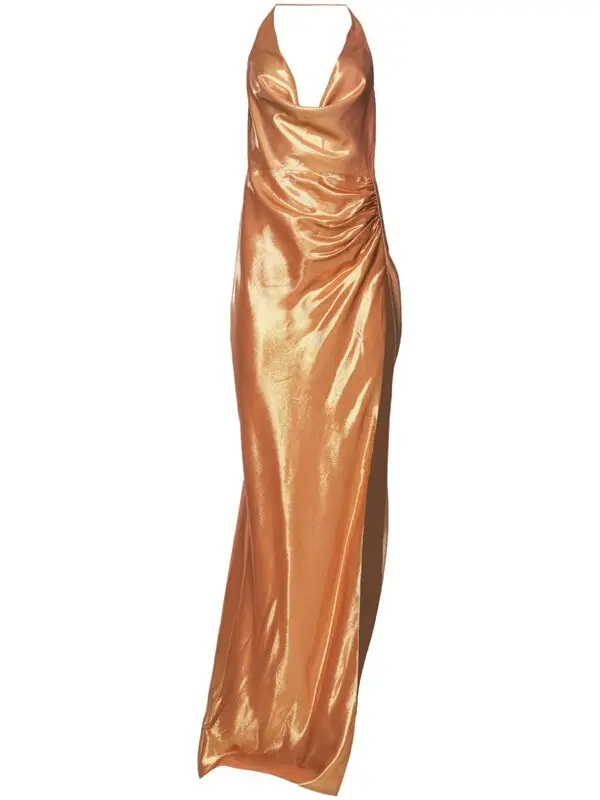 Retrofete Cleo Metallic-Finish Halterneck Dress In Gold - 30% Off |  Editorialist