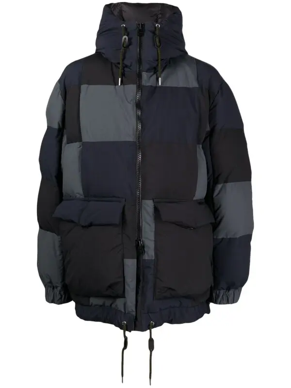Sacai Panelled Hooded Puffer Jacket - Blue