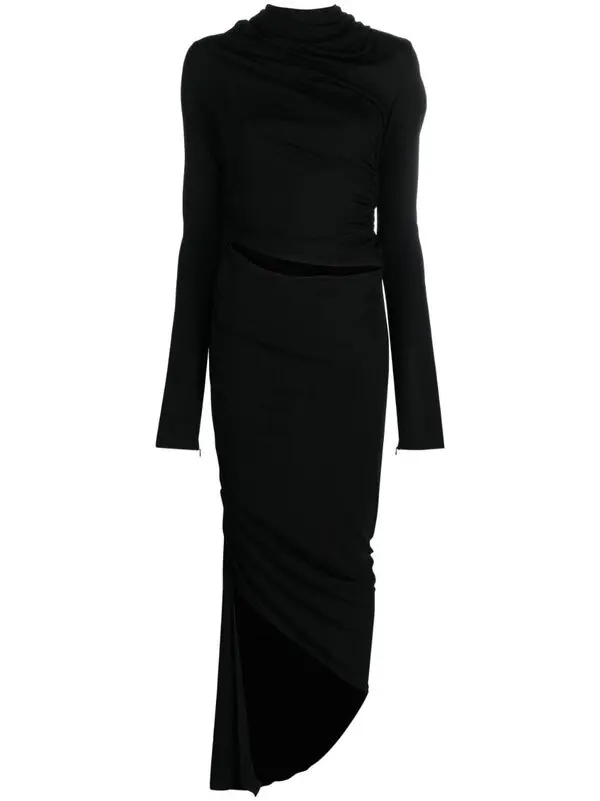 ANDREĀDAMO Asymmetric Draped Midi Dress - Black