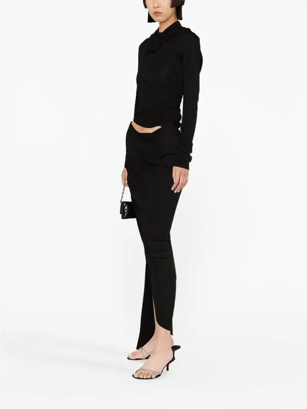 ANDREĀDAMO Asymmetric Draped Midi Dress - Black