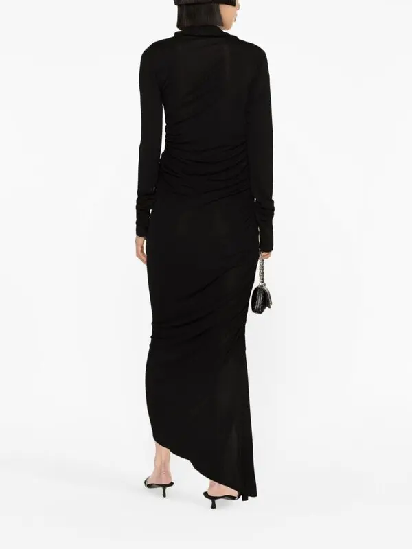 ANDREĀDAMO Asymmetric Draped Midi Dress - Black