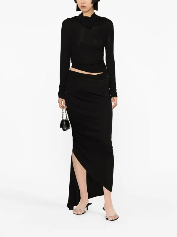 ANDREĀDAMO Asymmetric Draped Midi Dress - Black