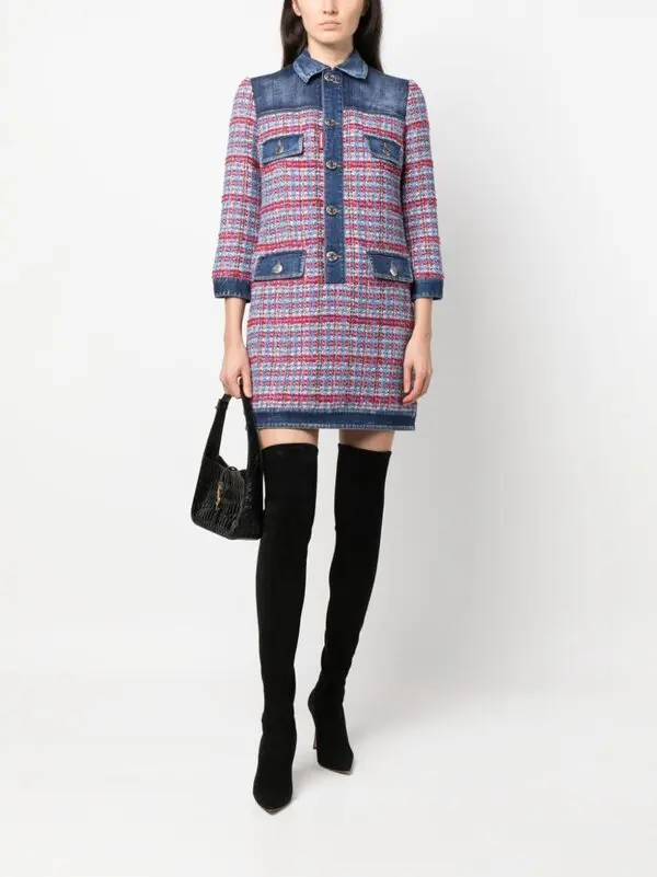 Dsquared2 Panelled Tweed Denim Mini Dress