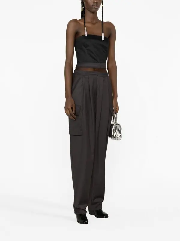 ANDREĀDAMO Pleated Cut-out Cargo Trousers - Grey