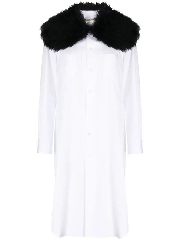 Comme Des Garçons Fur-collar Shirtdress - White