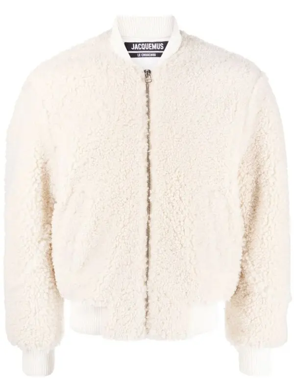 Jacquemus Le Blouson Pilou Shearling Bomber Jacket - White