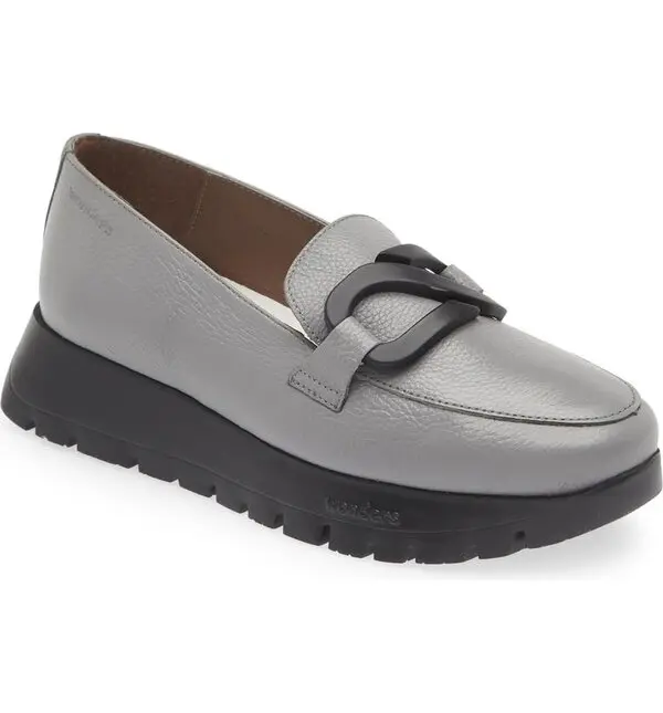 WONDERS Lug Sole Loafer - Grey Tumbled Leather