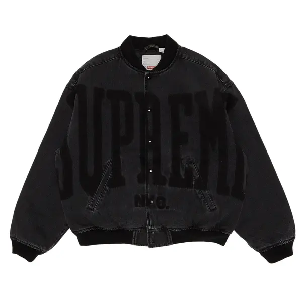 Supreme Washed Knockout Denim Varsity Jacket - Black