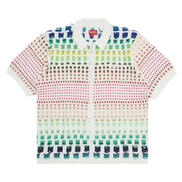 Supreme Gradient Grid Zip Up Polo 'natural - White