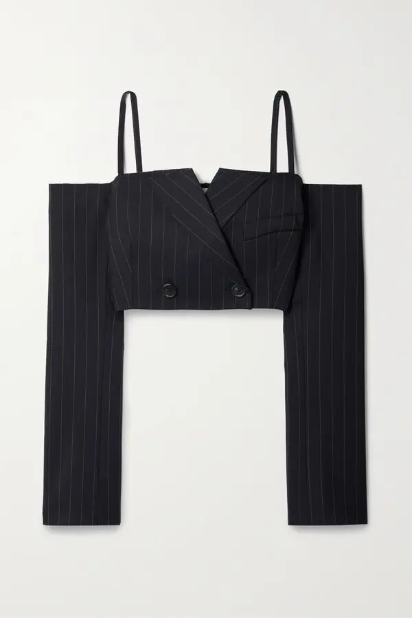 Monse Cropped Cold-shoulder Pinstriped Wool-blend Twill Jacket