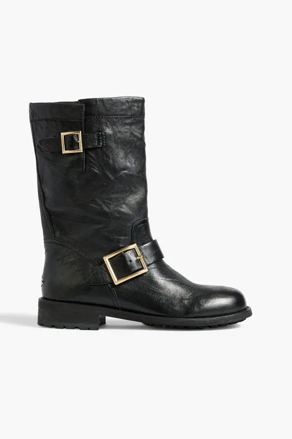 JIMMY CHOO Biker Buckled Leather Boots