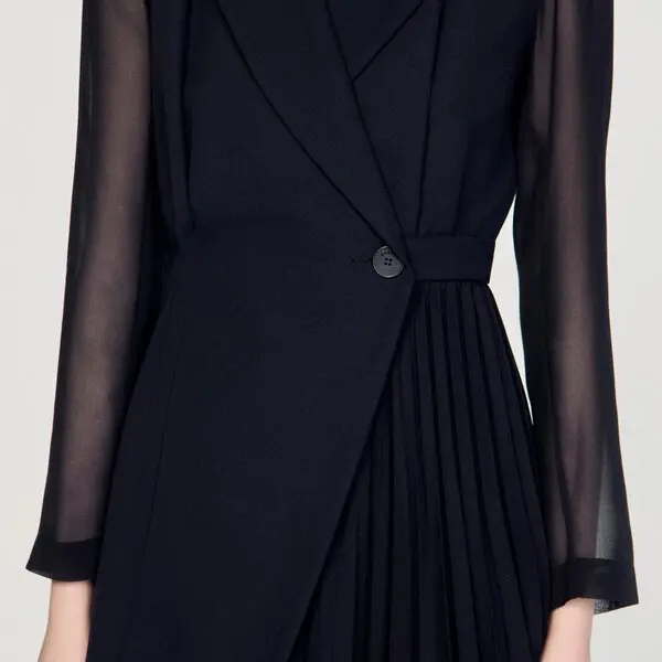 Sandro Tailored Wraparound Dress With Pleated Side