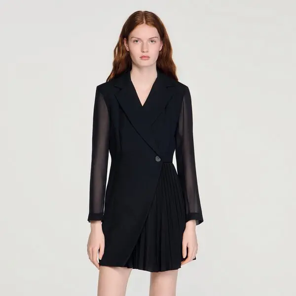 Sandro Tailored Wraparound Dress With Pleated Side