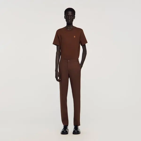Sandro Straight-leg Technical Fabric Trousers - Cognac