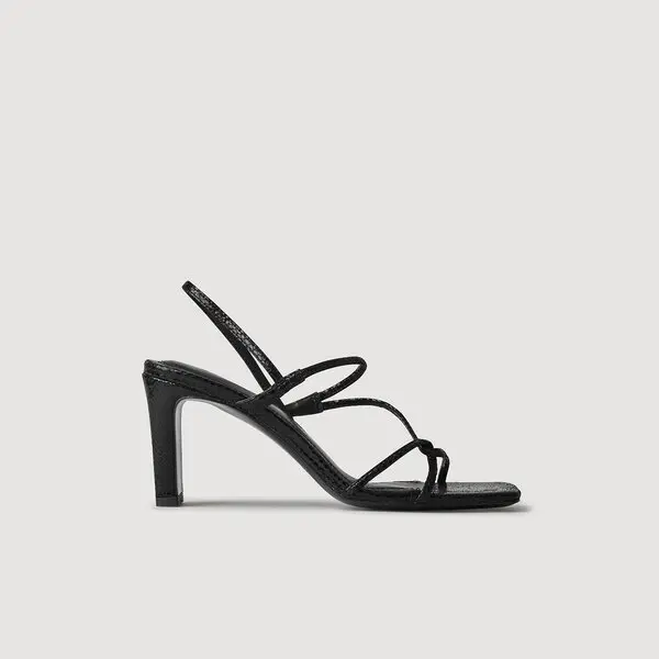 Sandro Embossed Leather Sandals With Narrow Straps - Black