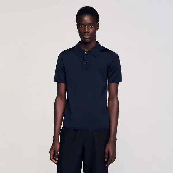 Sandro Short-sleeve Knitted Polo Shirt - Navy Blue