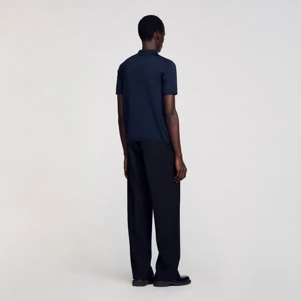Sandro Short-sleeve Knitted Polo Shirt - Navy Blue