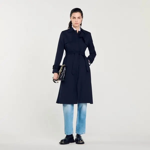 Sandro Trench Coat With Pleated Inset