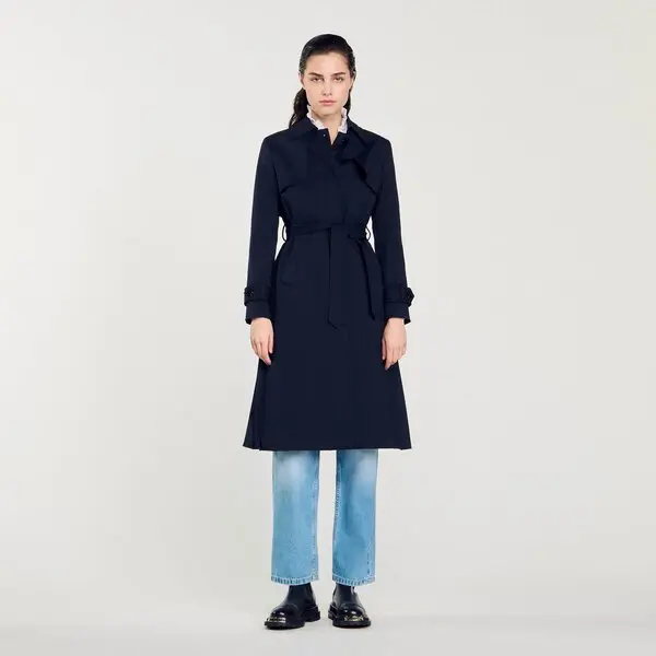 Sandro Trench Coat With Pleated Inset