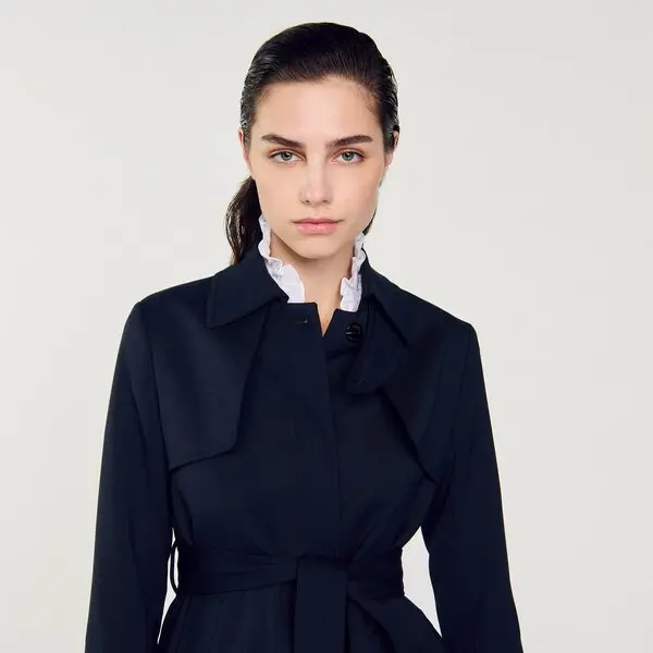 Sandro Trench Coat With Pleated Inset