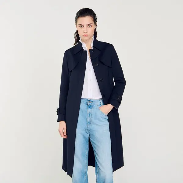 Sandro Trench Coat With Pleated Inset